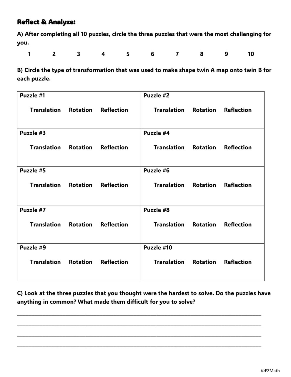 Find The Shape Twins: 8th Grade Congruence & Transformation Puzzle Activity