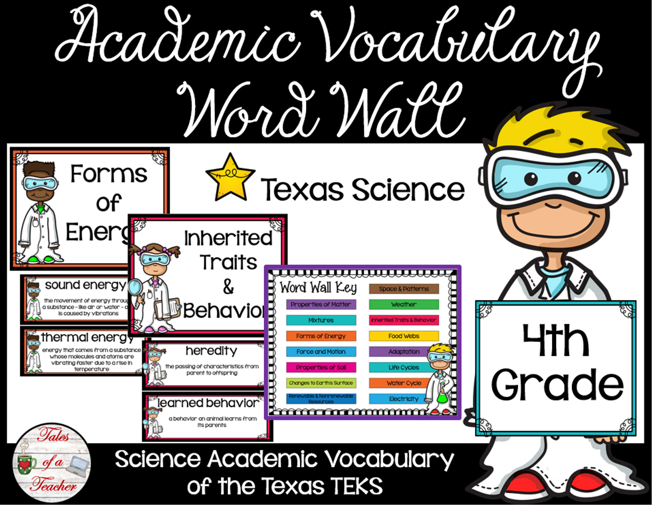 4th Gr Texas TEKS Science Vocabulary Word Wall - Amped Up Learning