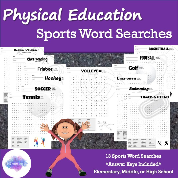 Sports Word Searches, 13 Sports & PE Vocabulary -GREAT for Subs, Early ...