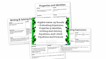 Algebra Warm Up Set 1- Evaluating Expressions + More