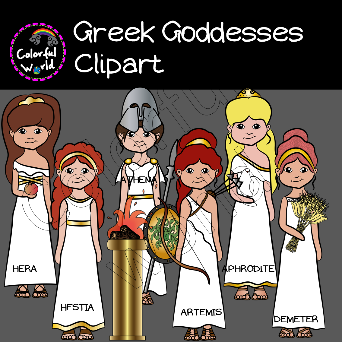 Greek goddesses and their symbols clipart - Amped Up Learning