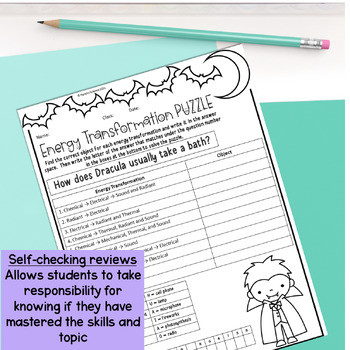 Types of Energy, Energy Transformation, Work Review Puzzles NGSS MS-PS ...
