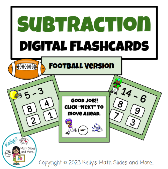 Subtraction Digital Flashcards - Football-Themed - Amped Up Learning