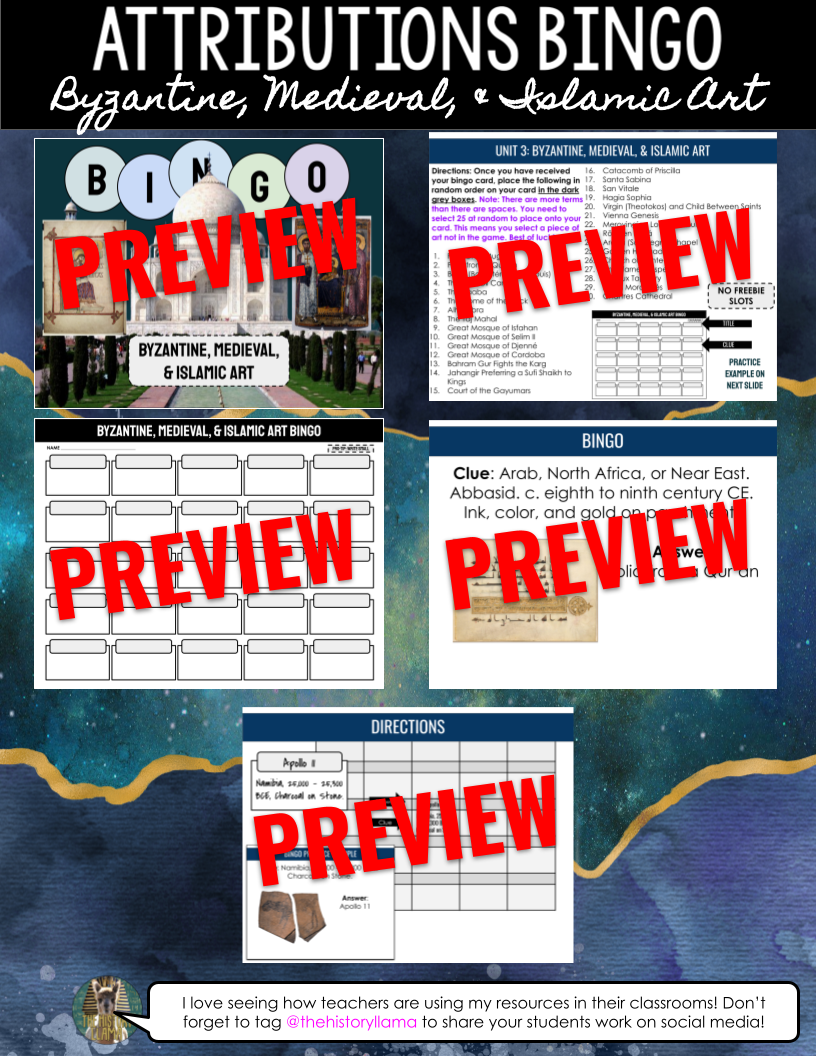 Unit 3: Byzantine, Medieval, and Islamic Art Attributions Bingo - AP ...