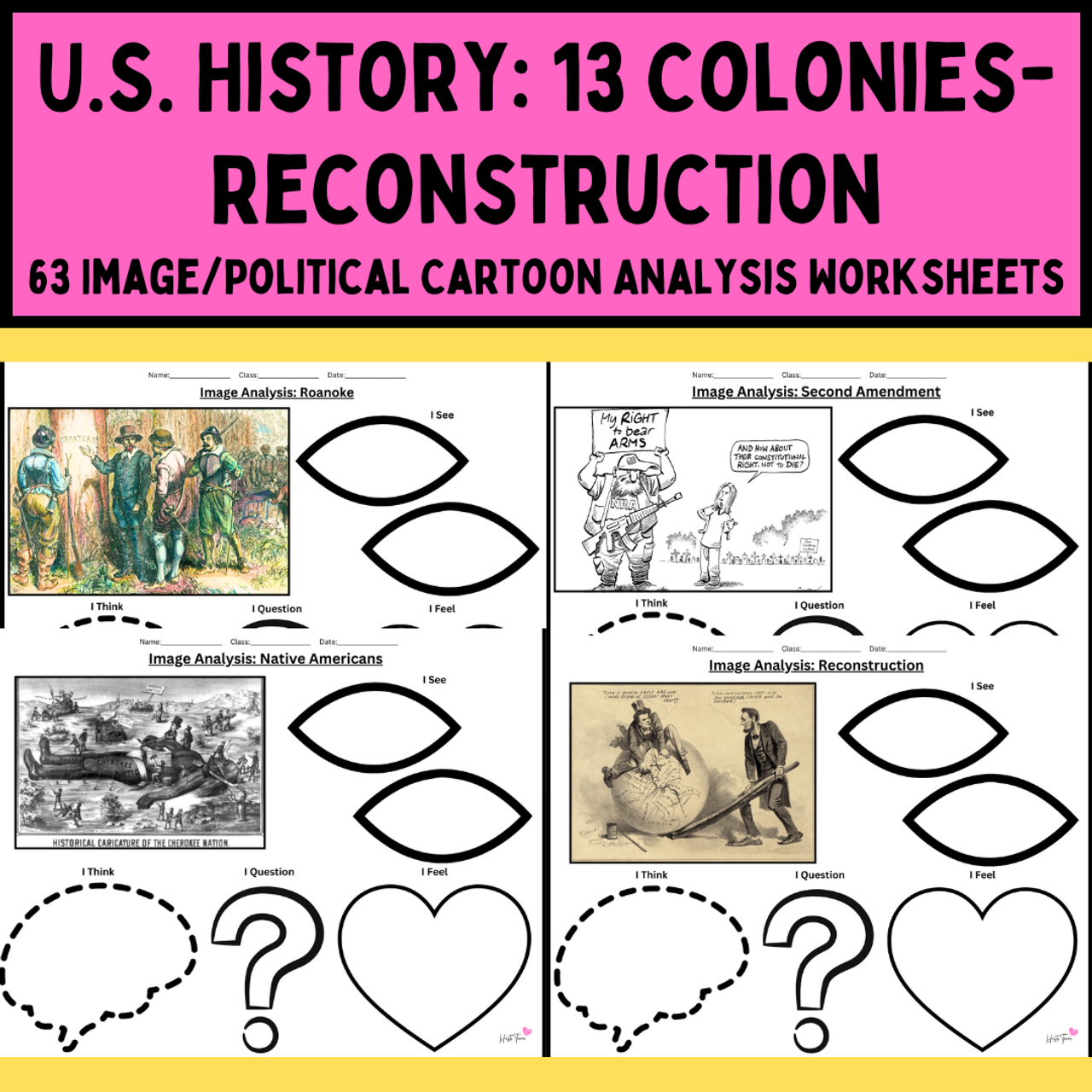 Early U.S. History Political Cartoon and Image Analysis Worksheets ...