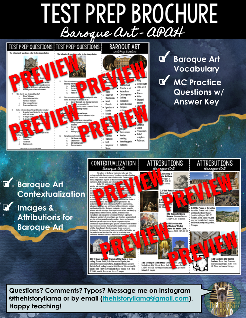 Baroque Art Test Prep Brochure - AP Art History - Amped Up Learning