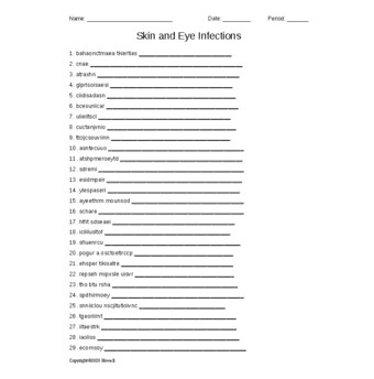 Skin and Eye Infections Word Scramble for a Microbiology Course - Amped ...