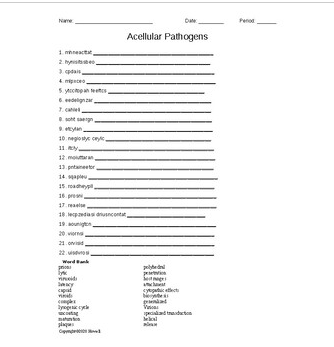 Acellular Pathogens Word Scramble for a Microbiology Course - Amped Up ...