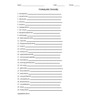 Prokaryotic Diversity Word Scramble for a Microbiology Course - Amped ...