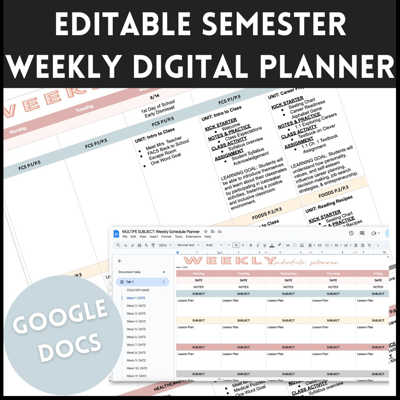 Editable Weekly Semester Lesson Plan Template | Digital Teacher Planner ...