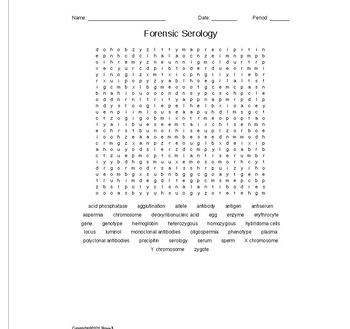 Forensic Serology Word Search for a Forensics Course - Amped Up Learning
