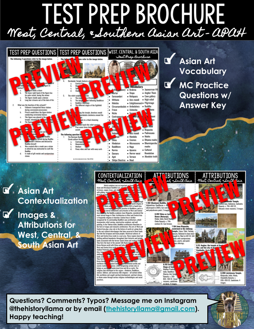 West, Central, & South Asian Art Test Prep Brochure - AP Art History ...