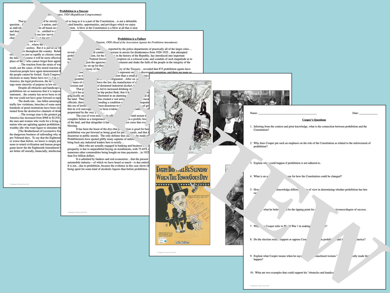Prohibition in the 1920s Point of View and Image Analysis Activity