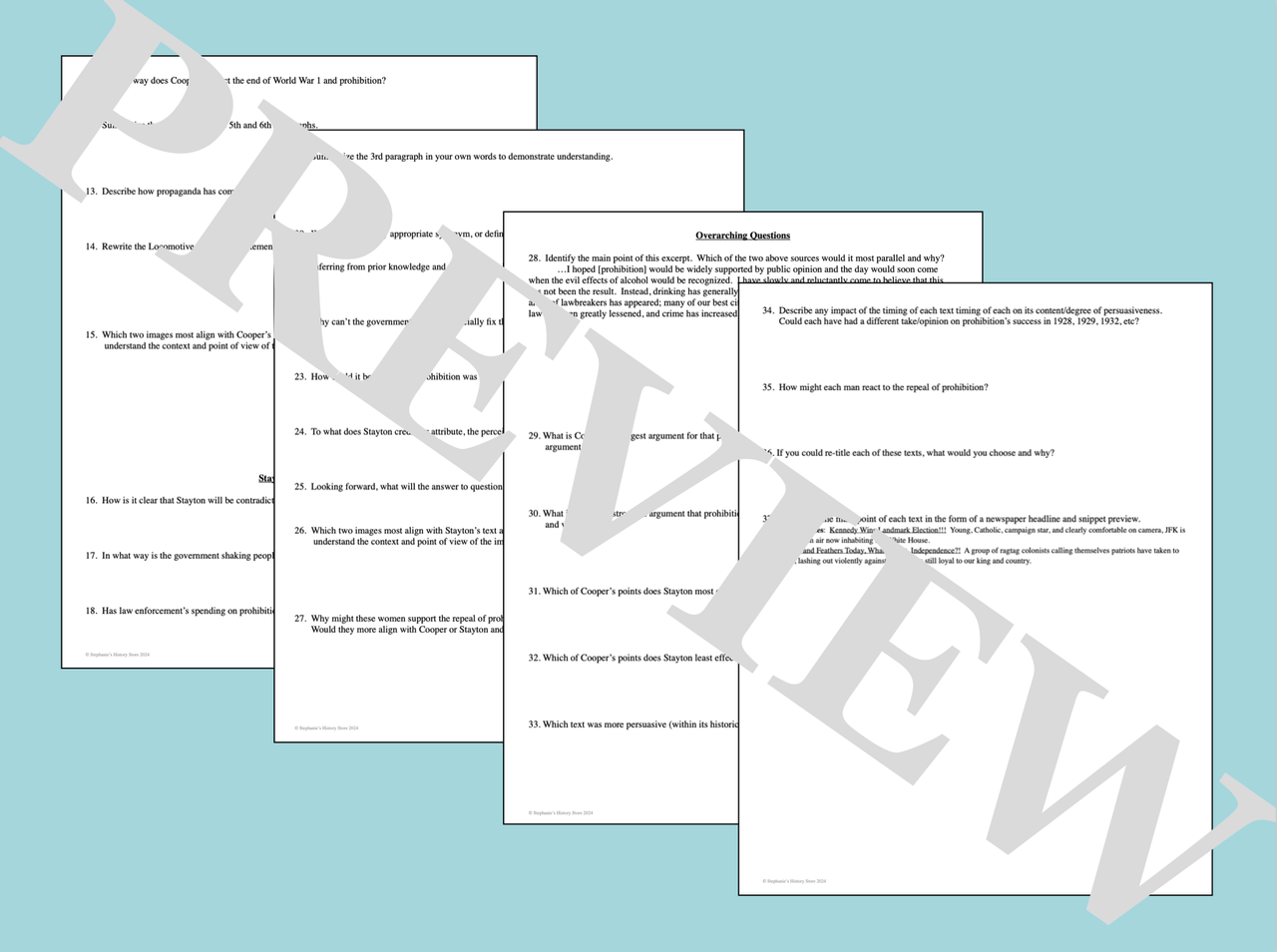 Prohibition in the 1920s Point of View and Image Analysis Activity