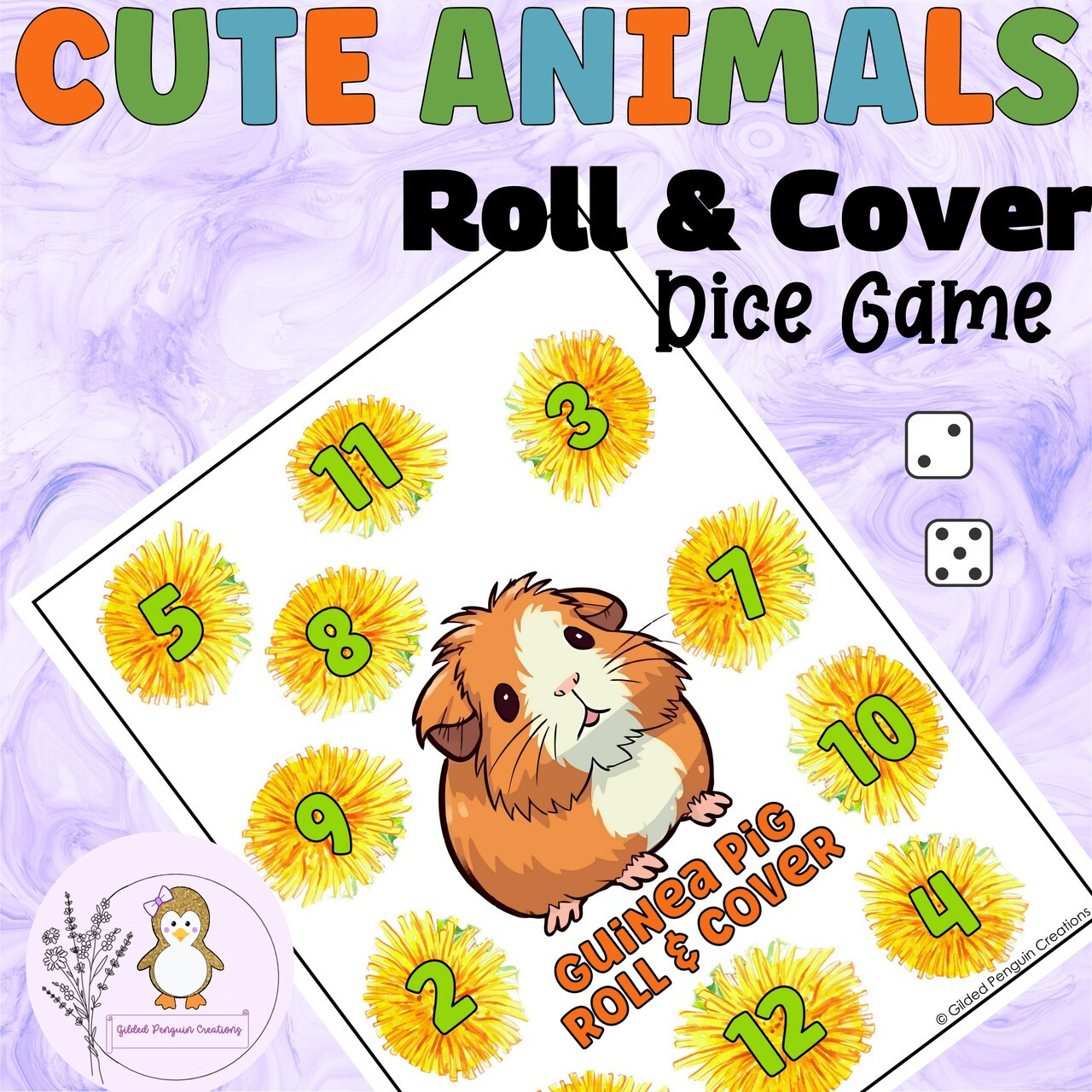 Adorable Animals Roll and Cover Math Game Boards Dice Game Addition ...