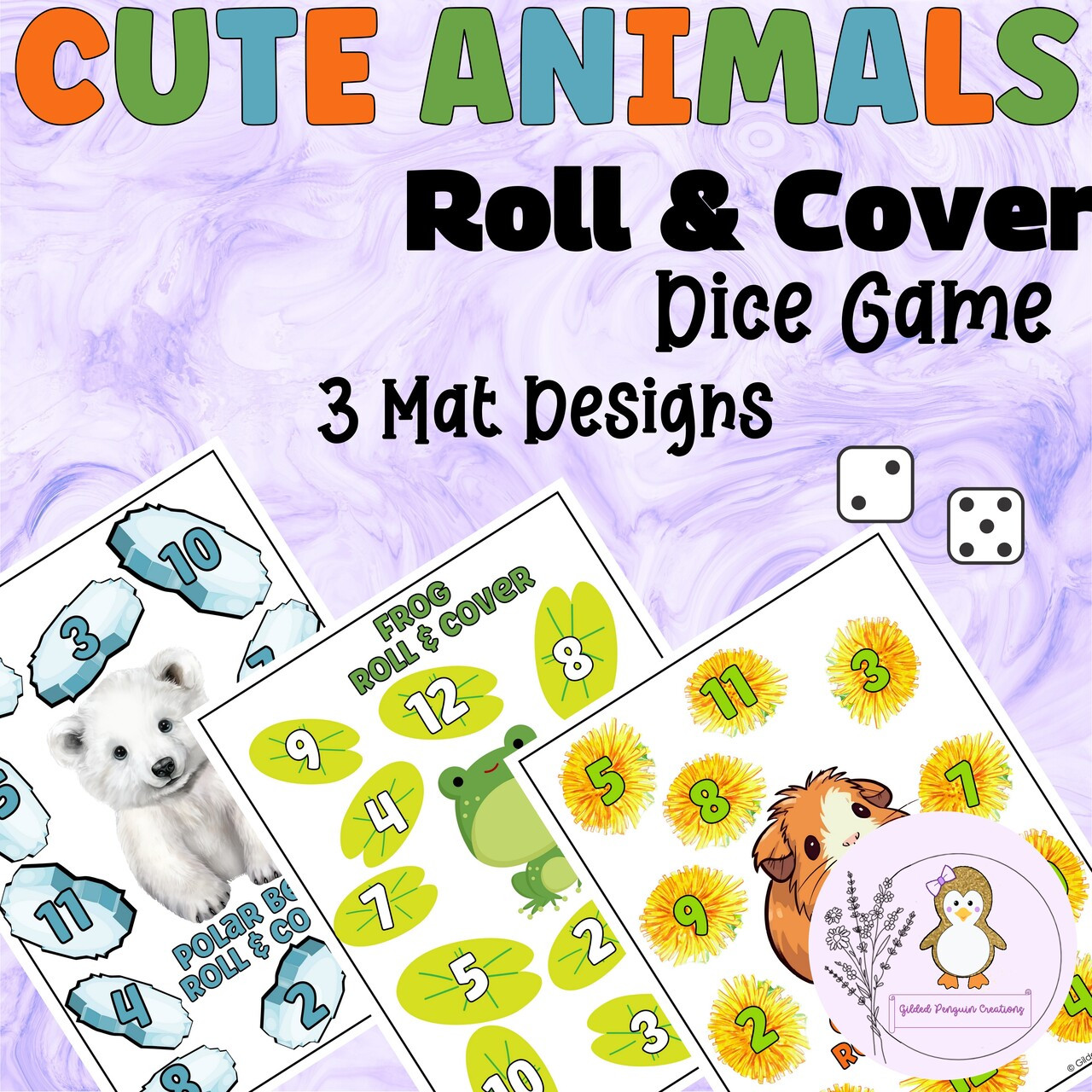 Adorable Animals Roll and Cover Math Game Boards Dice Game Addition ...