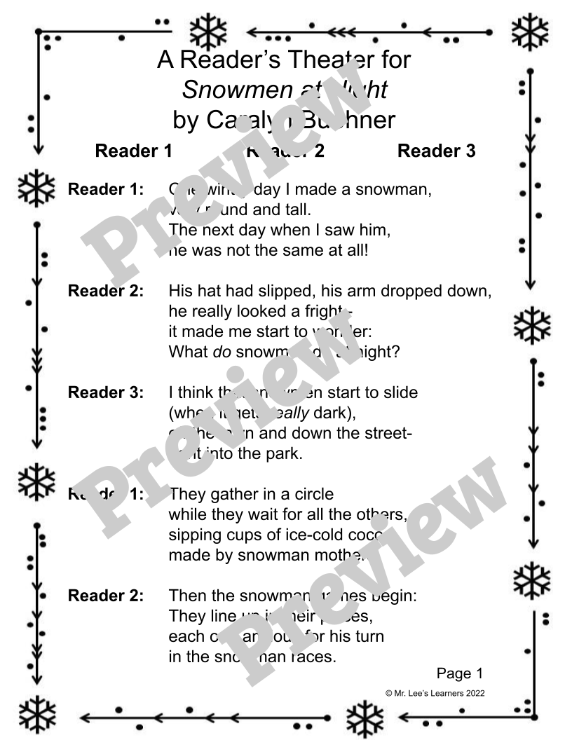 Snowmen at Night by Caralyn Buehner - Reader's Theater Companion ...