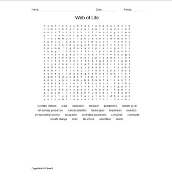Web of Life Word Search for an Ecology Course - Amped Up Learning