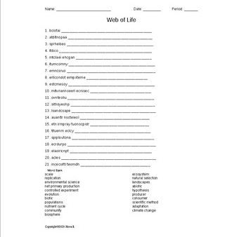 Web of Life Word Scramble for an Ecology Course - Amped Up Learning