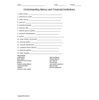 Money and Financial Institutions Word Scramble for a Business Course ...