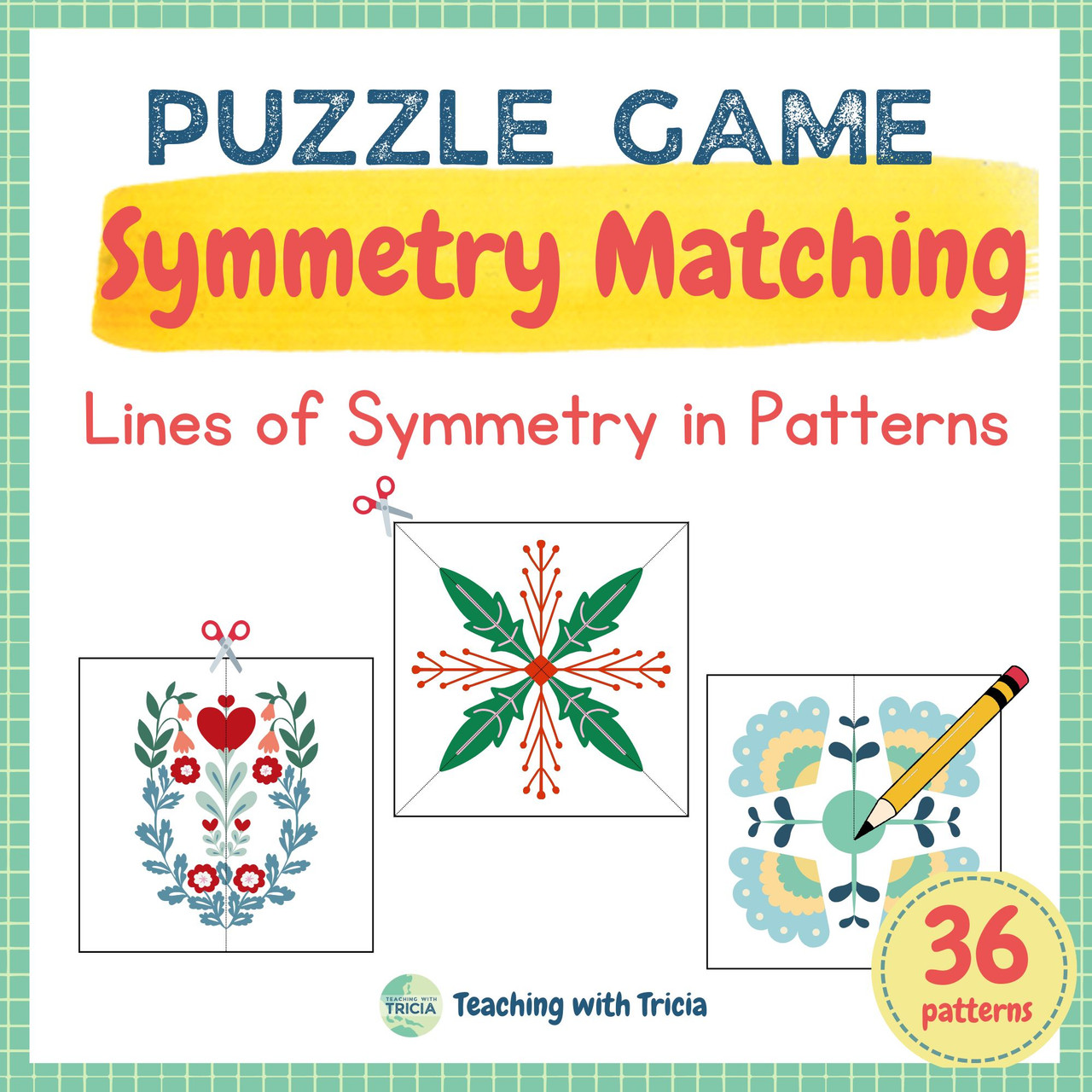 Puzzle Game - Symmetry Matching: Lines of Symmetry in Patterns, 3 Steps ...