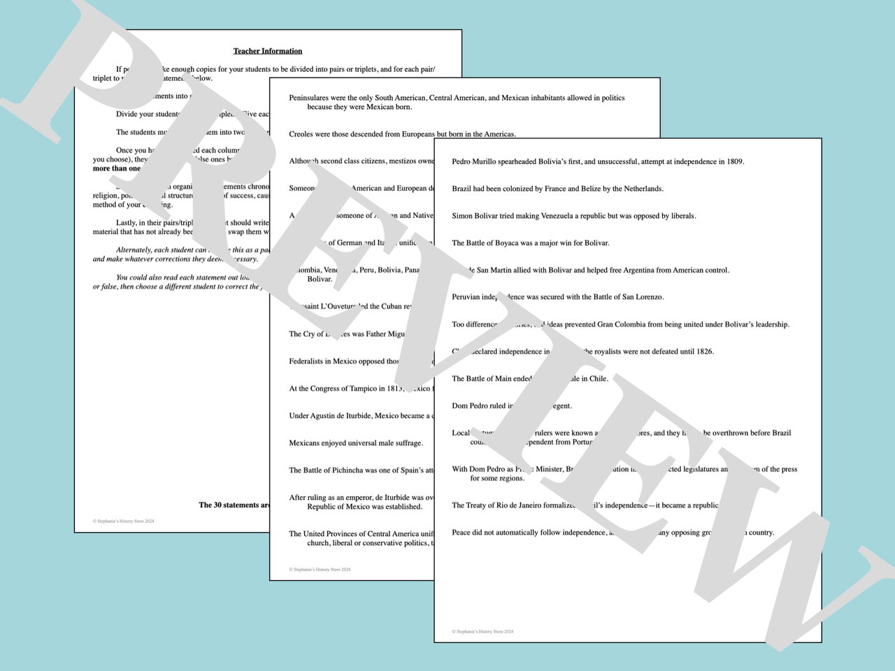 Latin American Independence True False Fix Review Game