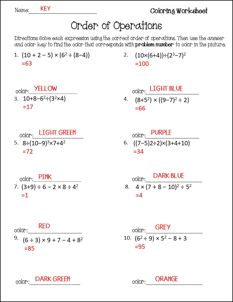 Order of Operations Coloring Activity - Amped Up Learning