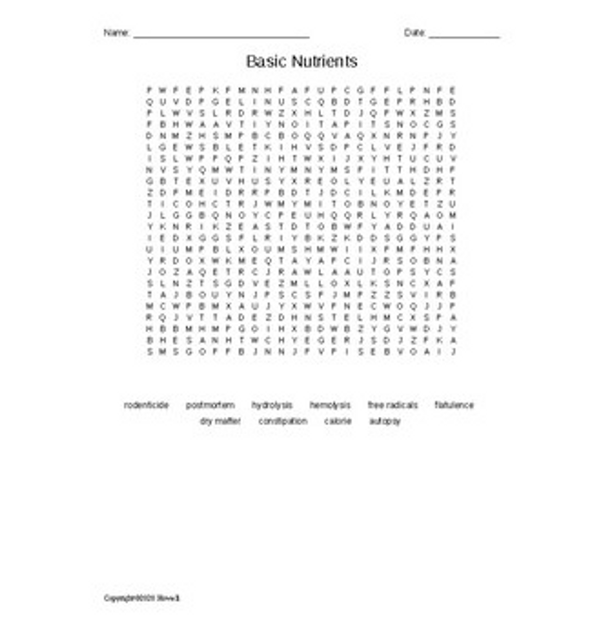 Basic Nutrients Word Search for Vet. Science Students - Amped Up Learning