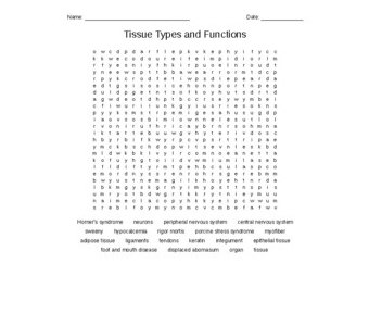 Tissue Types and Functions Word Search for Vet. Science Students ...