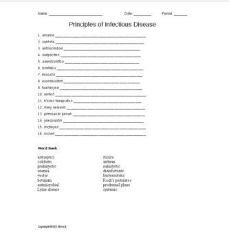 Principles of Infectious Disease Vocab. Word Scramble for Vet. Science ...