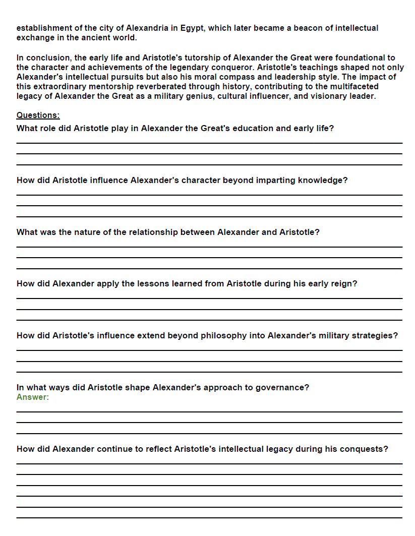 Alexander The Great Worksheets