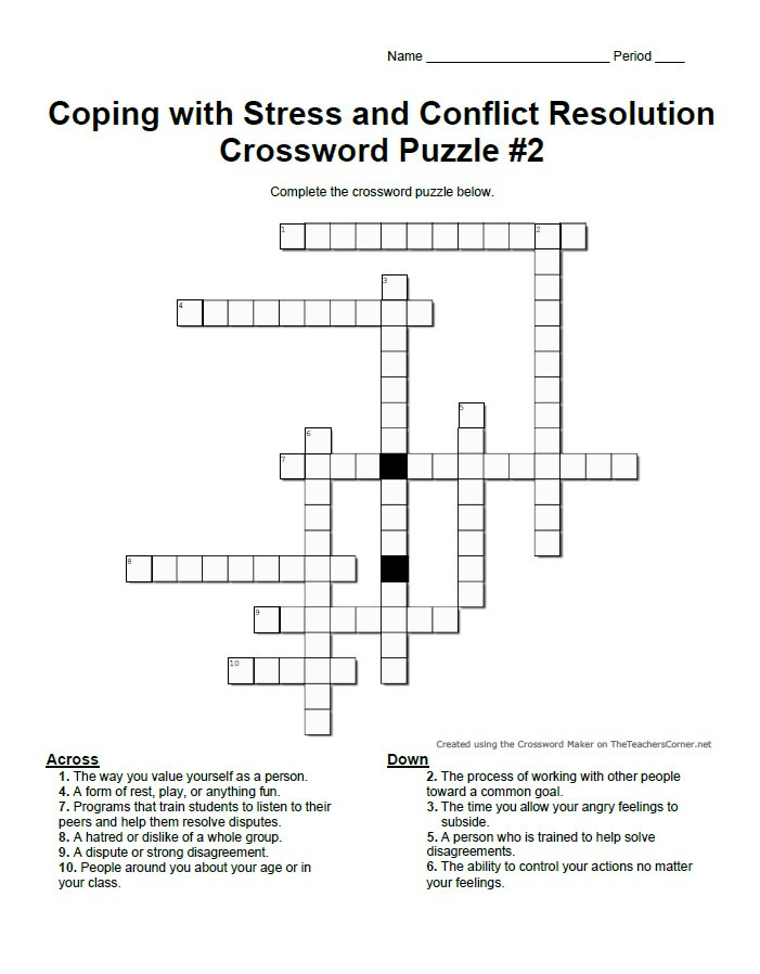 Coping with Stress and Conflict Resolution Crossword Puzzle Set - Amped ...