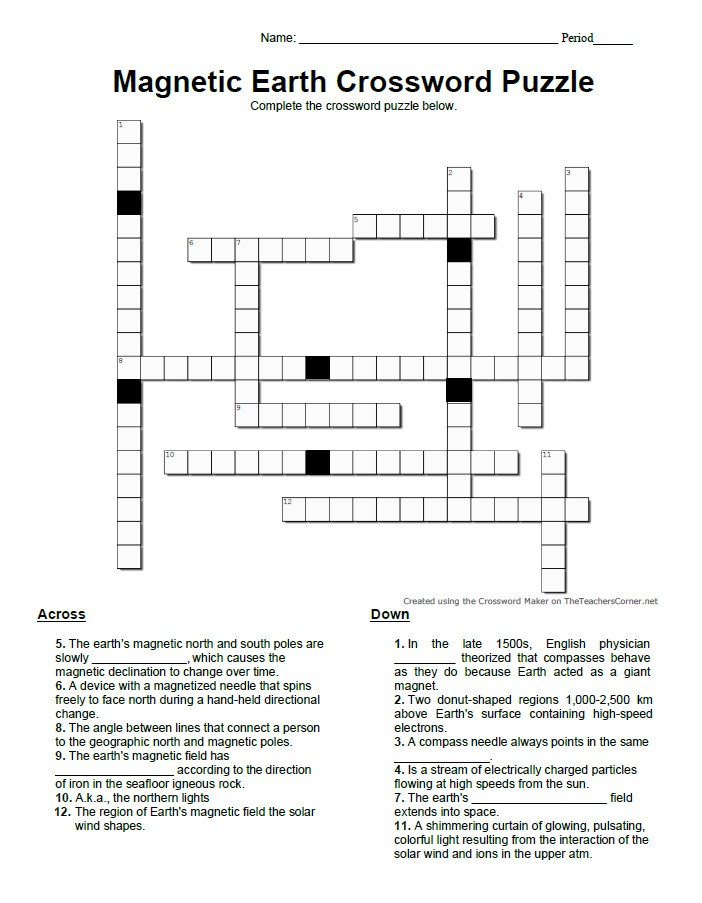 Magnetic Earth Crossword Puzzle - Amped Up Learning