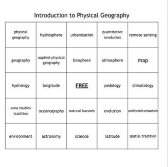 "Introduction to Physical Geography" Bingo set for a Physical Geography ...