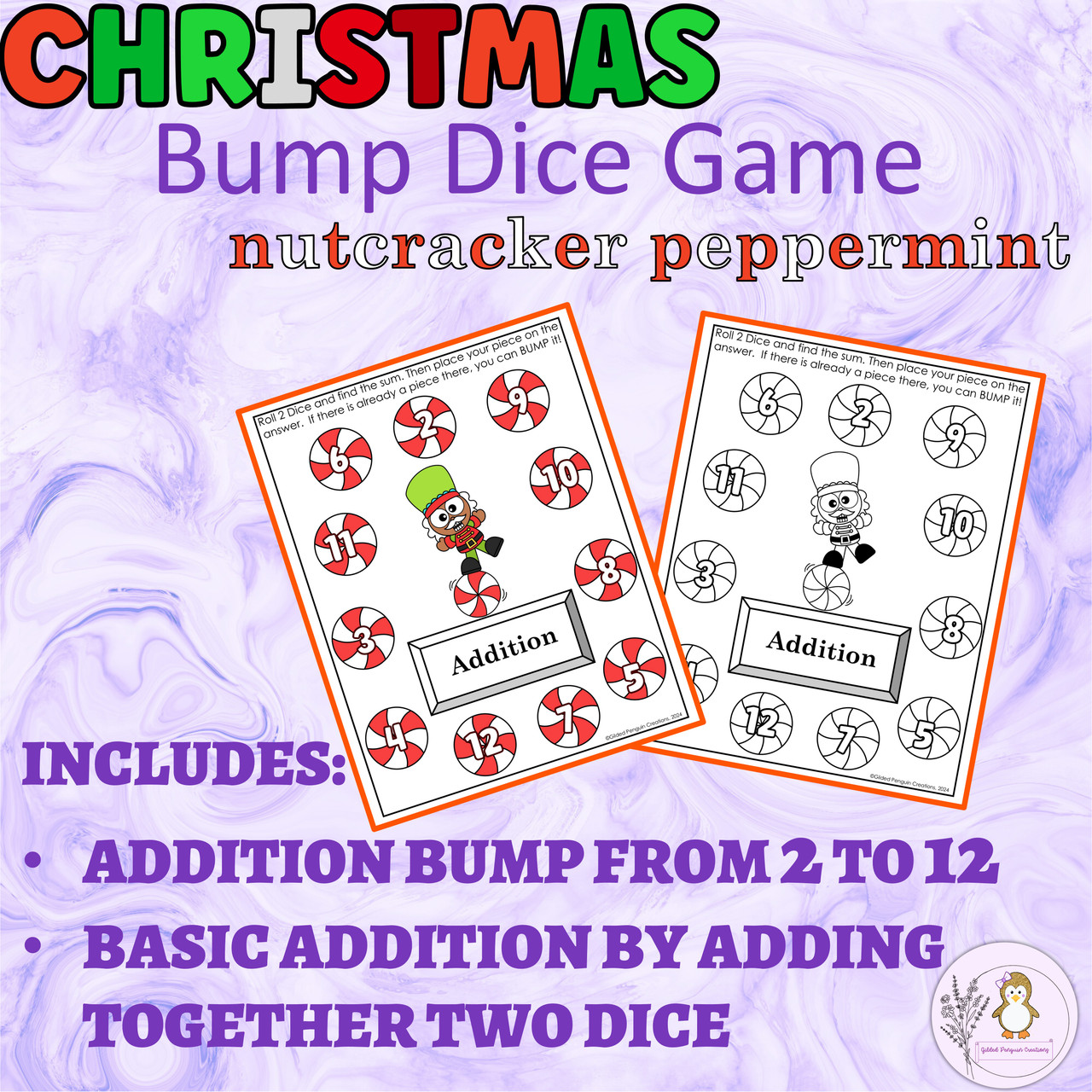 Christmas Addition and Subtraction Bump Math Dice Game Nutcracker ...