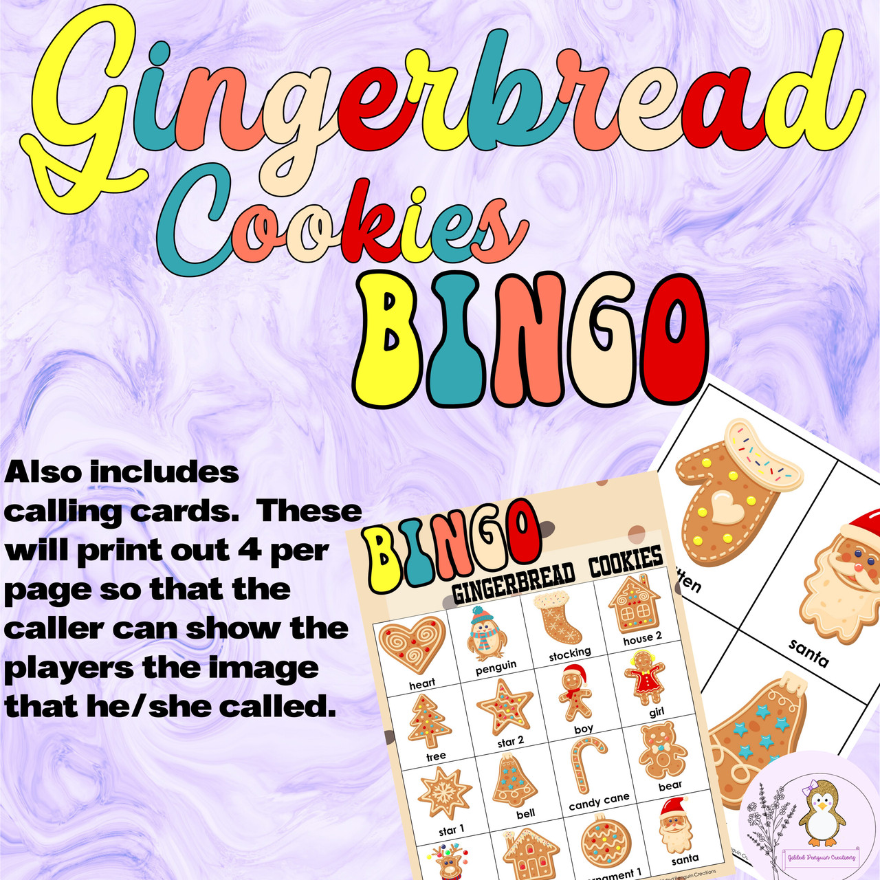 Christmas Bingo Cards Gingerbread Cookie Activity Early Elementary - 4x4