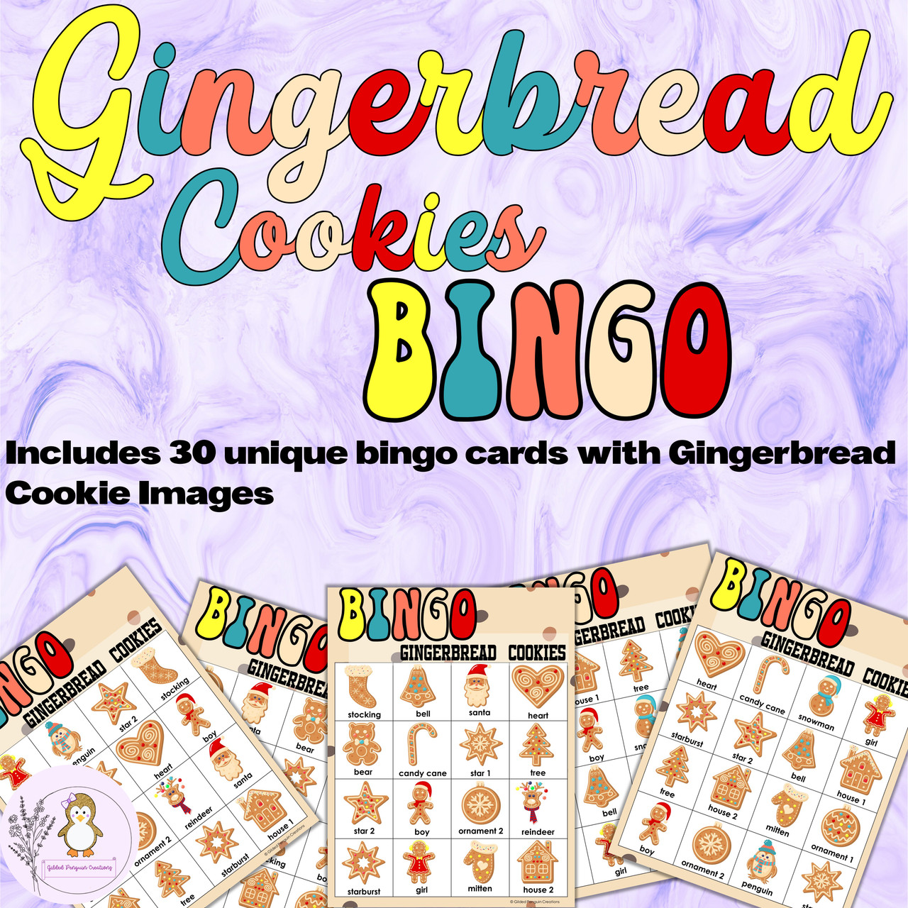 Christmas Bingo Cards Gingerbread Cookie Activity Early Elementary - 4x4