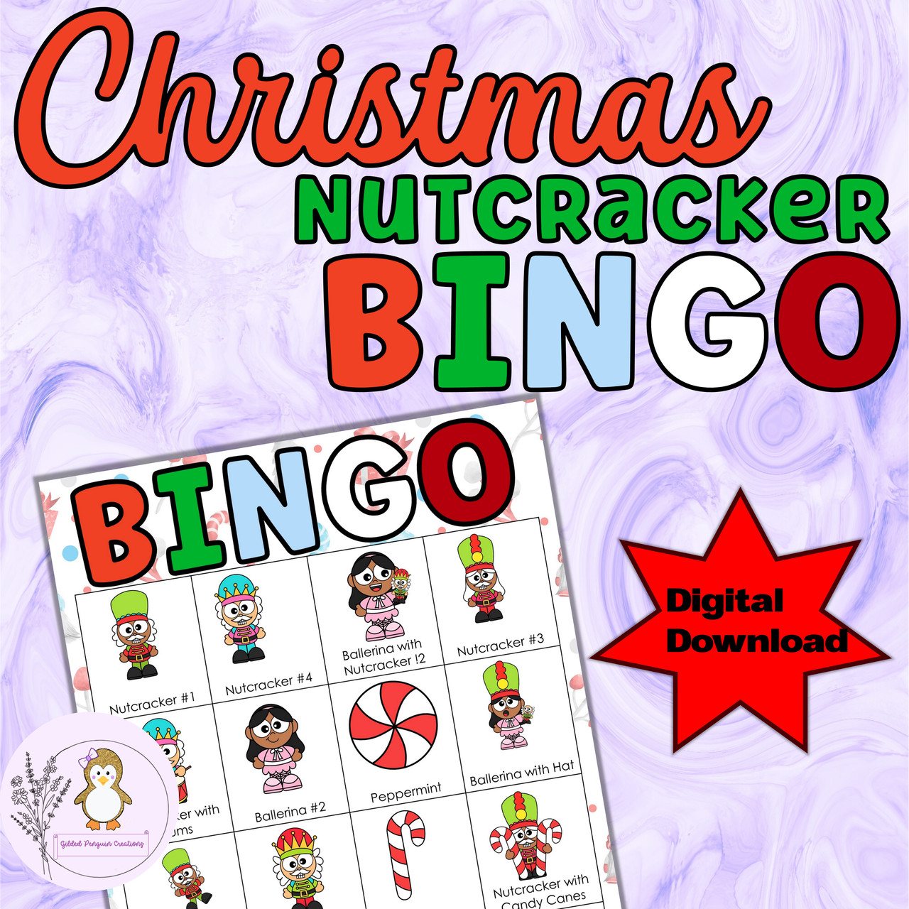 Christmas Bingo Cards Nutcracker Activity Early Elementary - 4x4