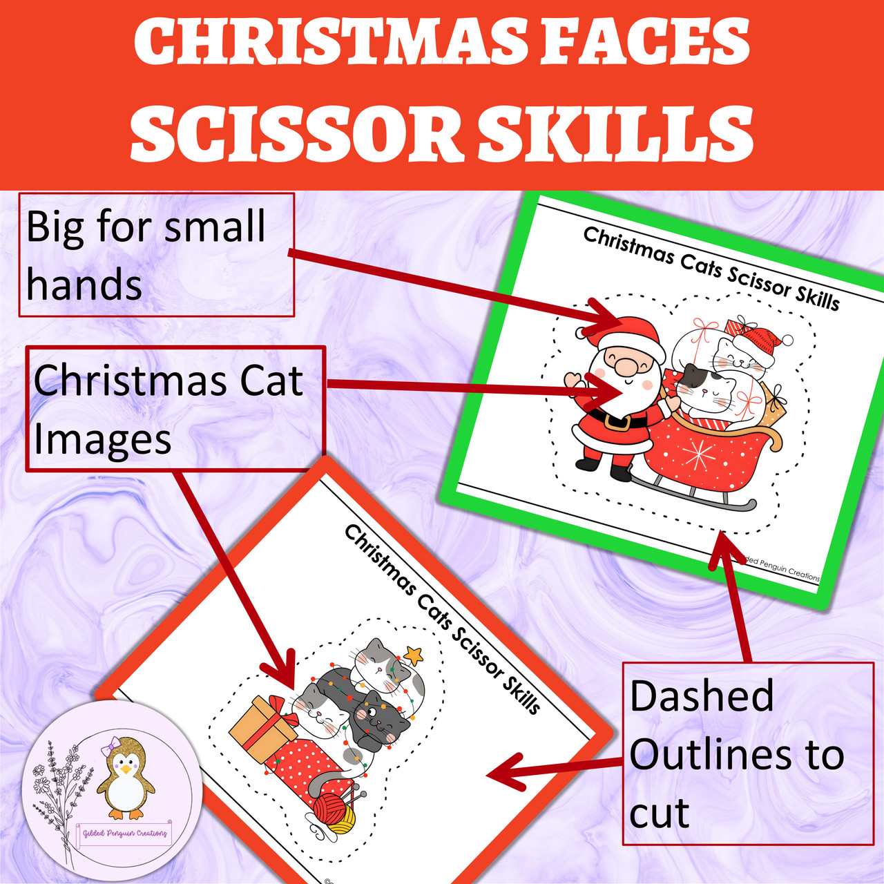 Christmas Cats Scissor Skills Activity Scissor Cutting Practice Preschool