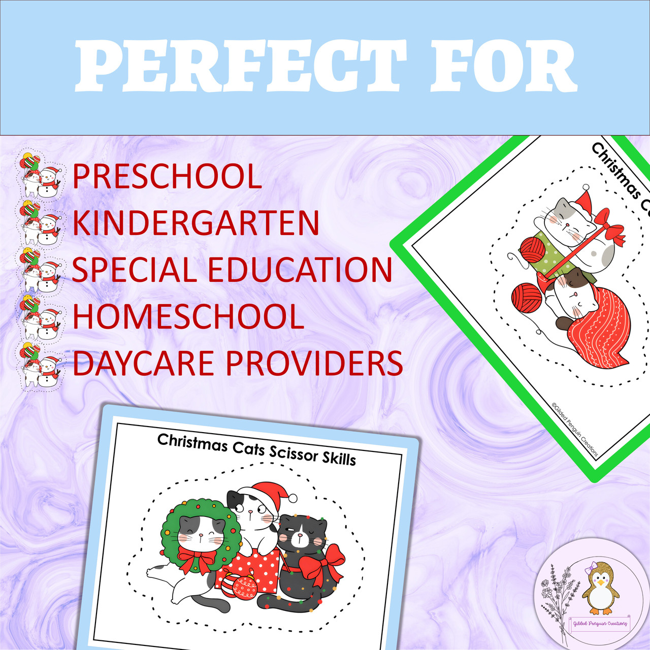 Christmas Cats Scissor Skills Activity Scissor Cutting Practice Preschool