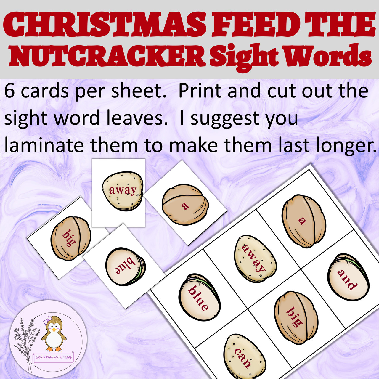 Christmas Feed The Nutcracker Dolch Pre-K Sight Word Game with 40 Words
