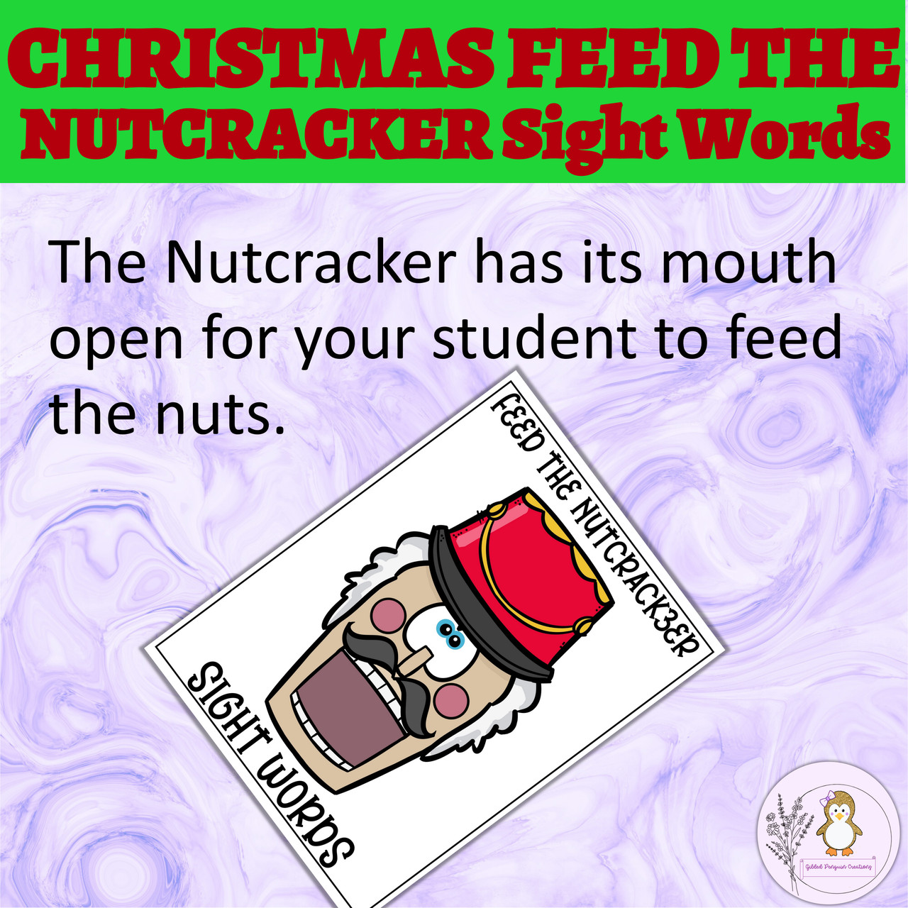 Christmas Feed The Nutcracker Dolch Pre-K Sight Word Game with 40 Words