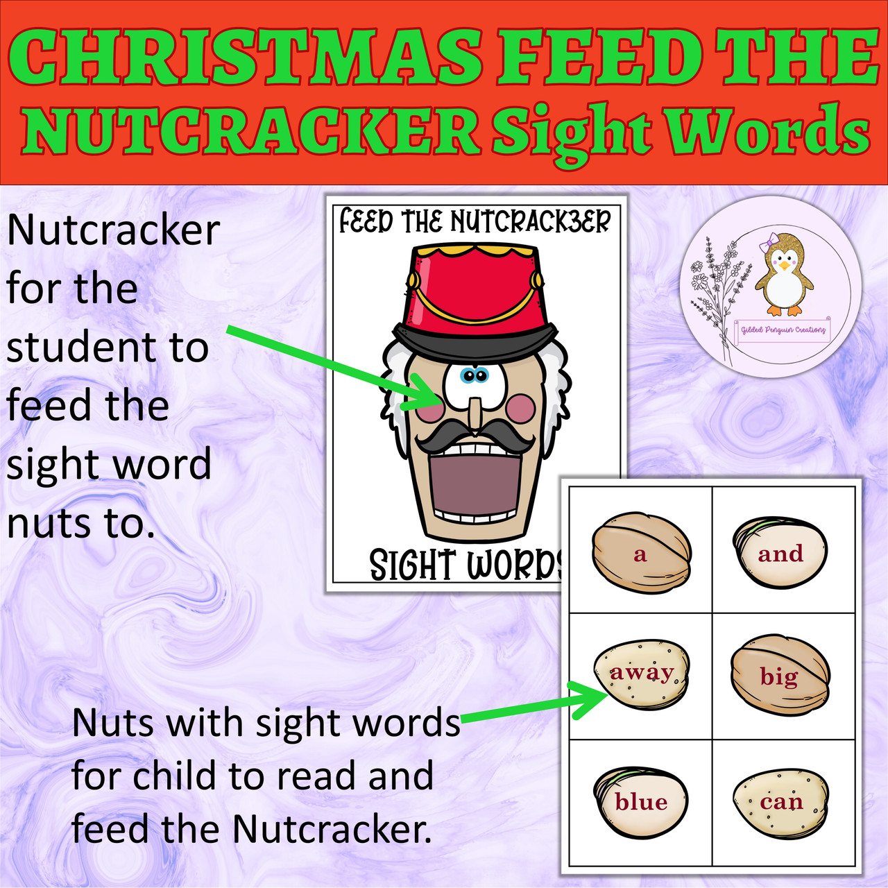 Christmas Feed The Nutcracker Dolch Pre-K Sight Word Game with 40 Words