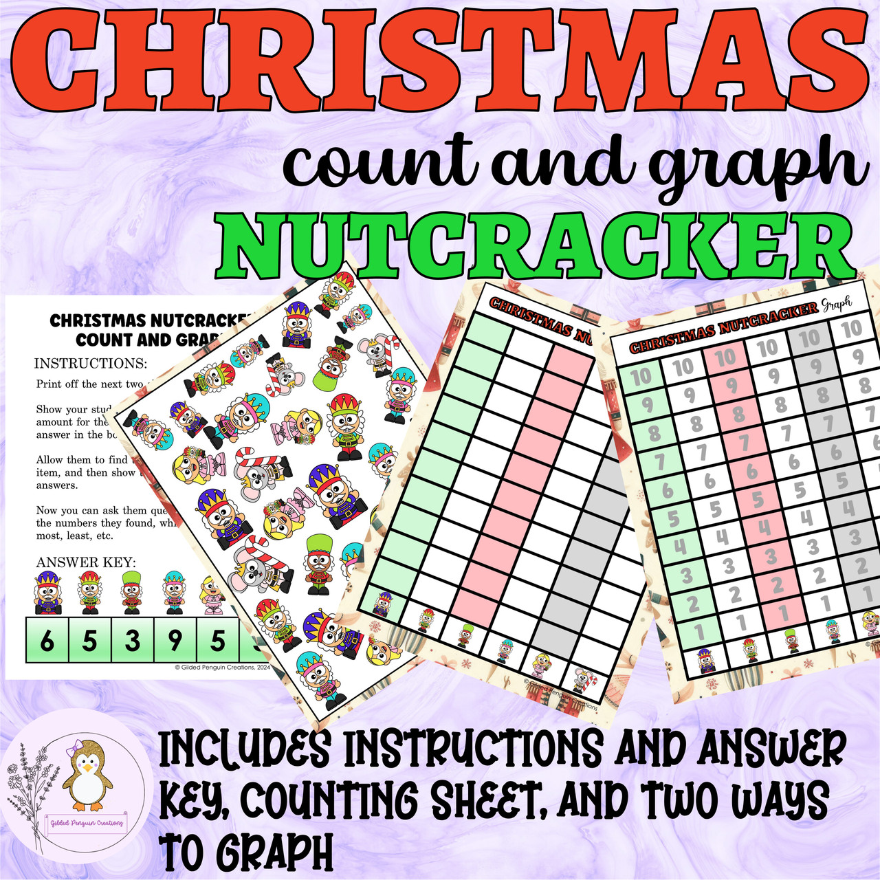 Christmas Math I Spy Worksheets Count and Graph Nutcracker