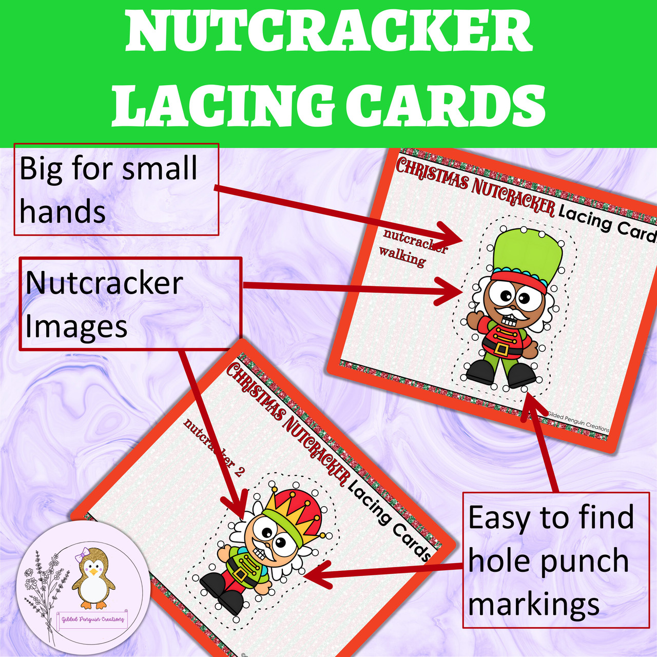 Christmas Nutcracker Lacing Cards Activity for Early Elementary
