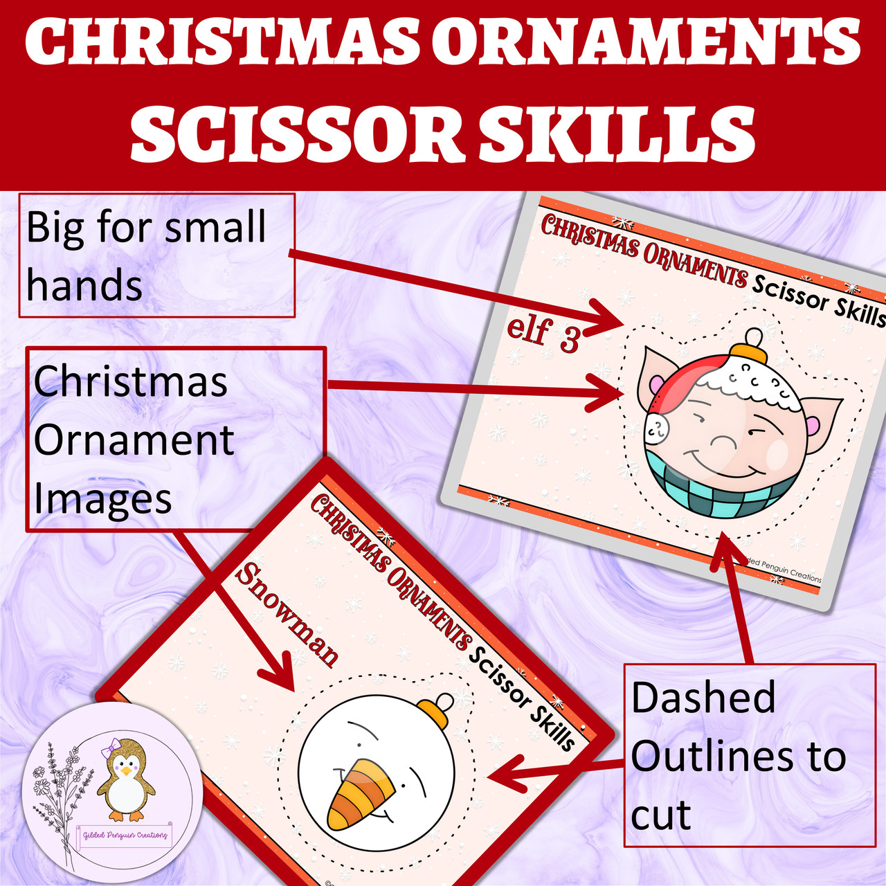 Christmas Ornament Scissor Skills, Activity Scissor Cutting Practice ...