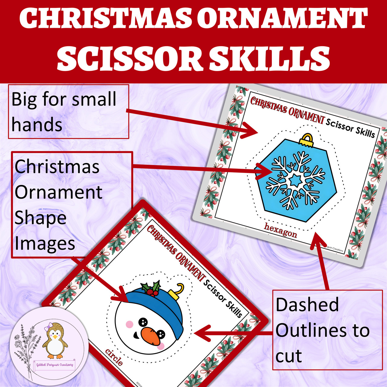 Christmas Ornament Scissor Skills Activity Shapes Cutting Practice ...