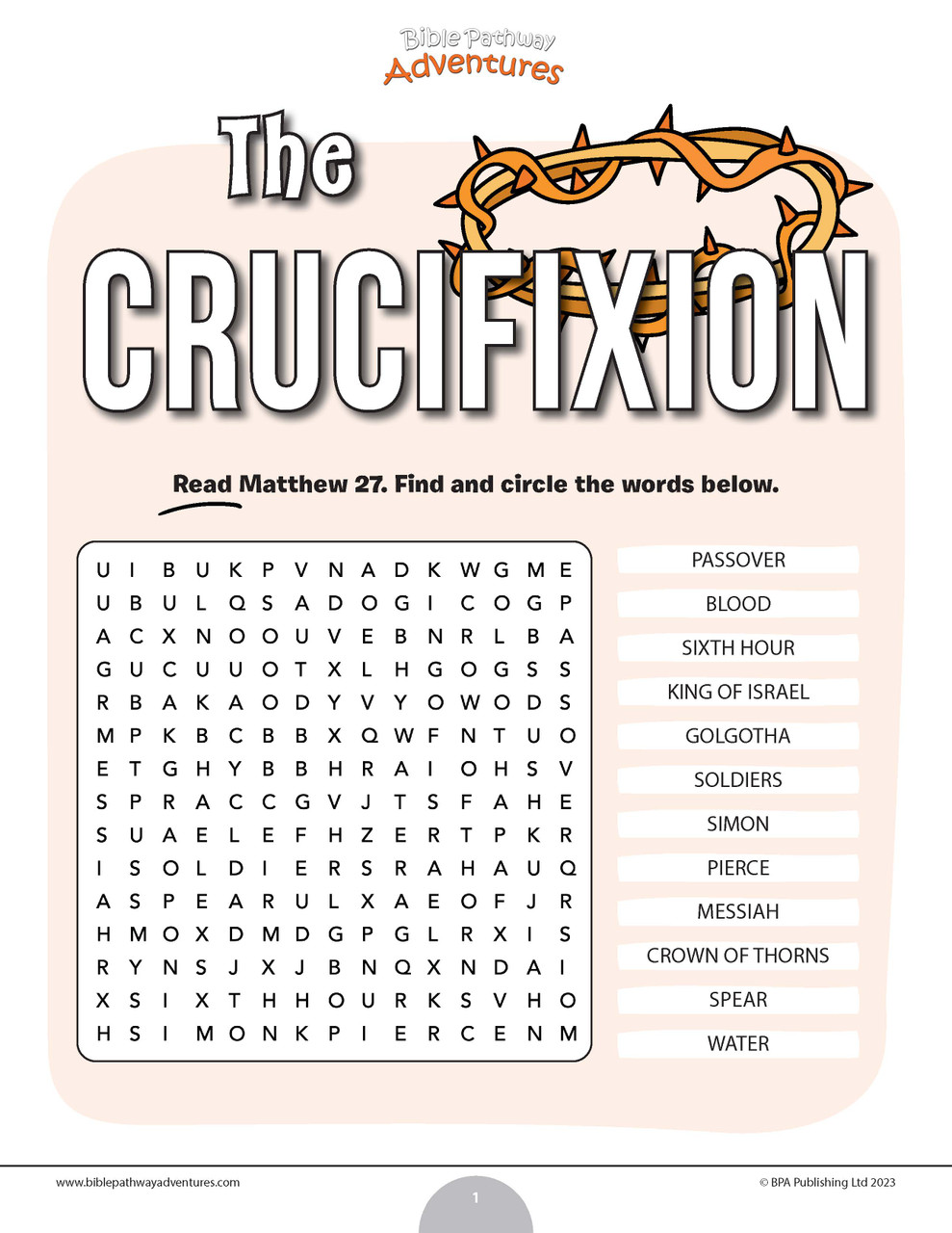 The Crucifixion word search puzzle
