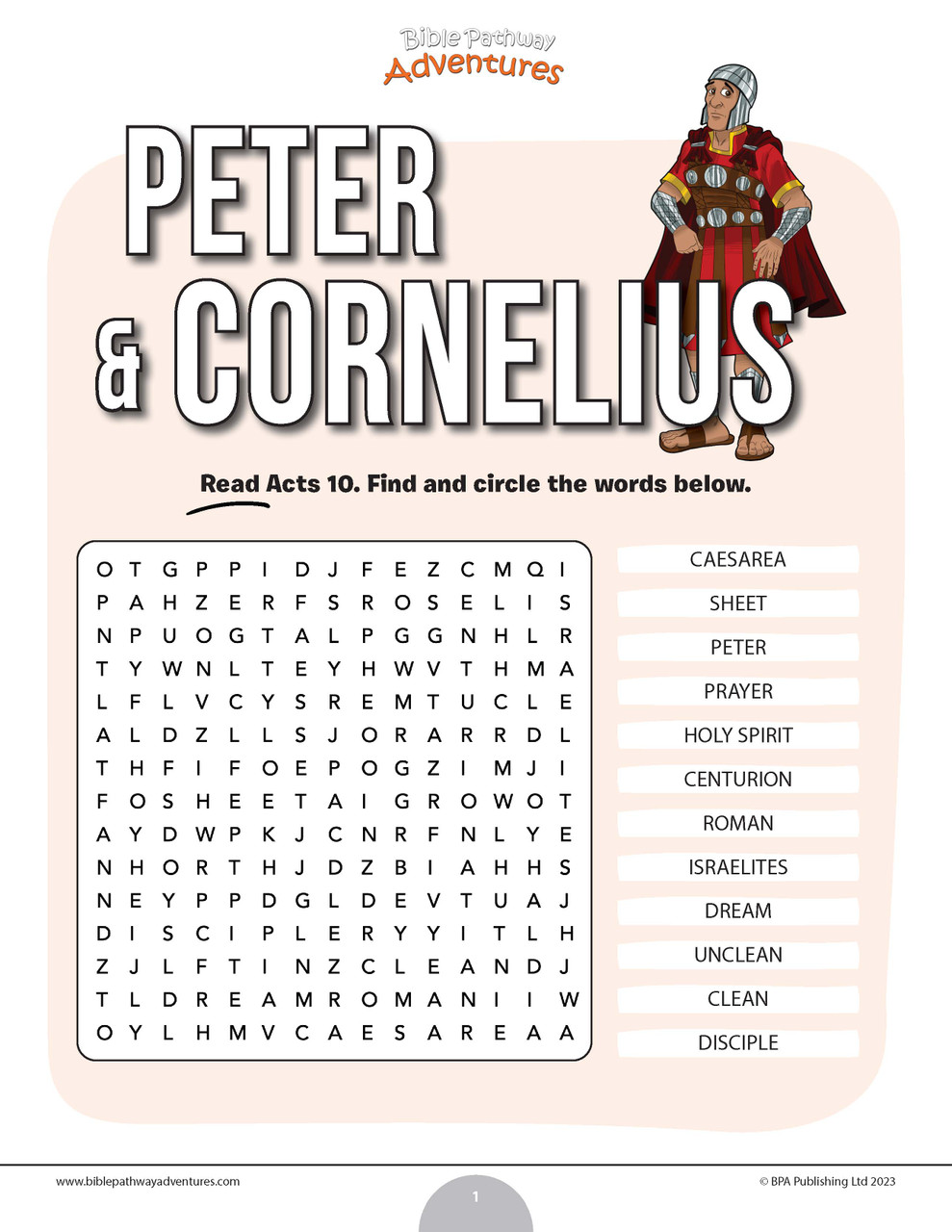Peter & Cornelius word search puzzle