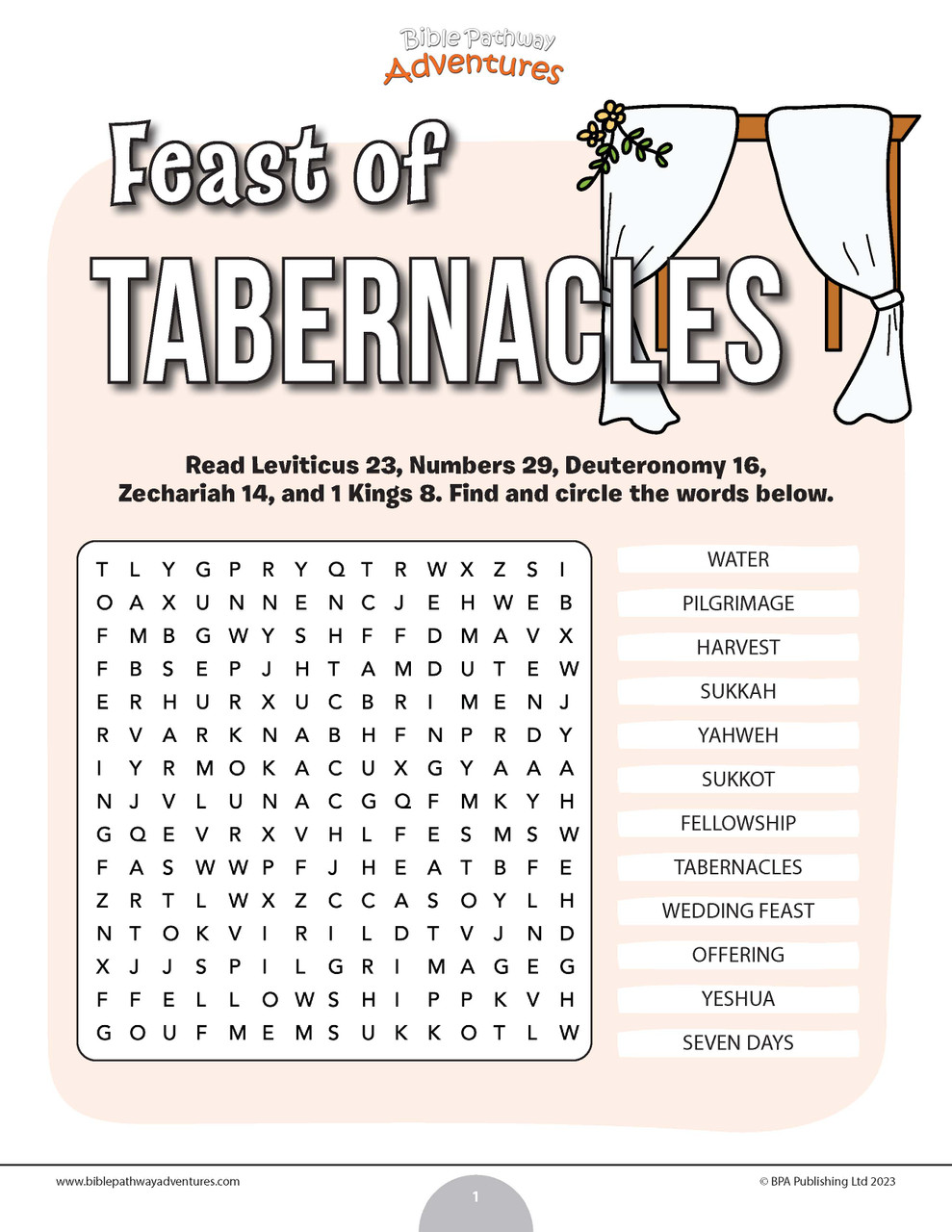 Feast of Tabernacles word search puzzle